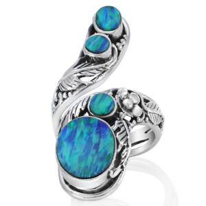 vy jewelry blue opal 925 sterling silver women ring - free size - made in thailand