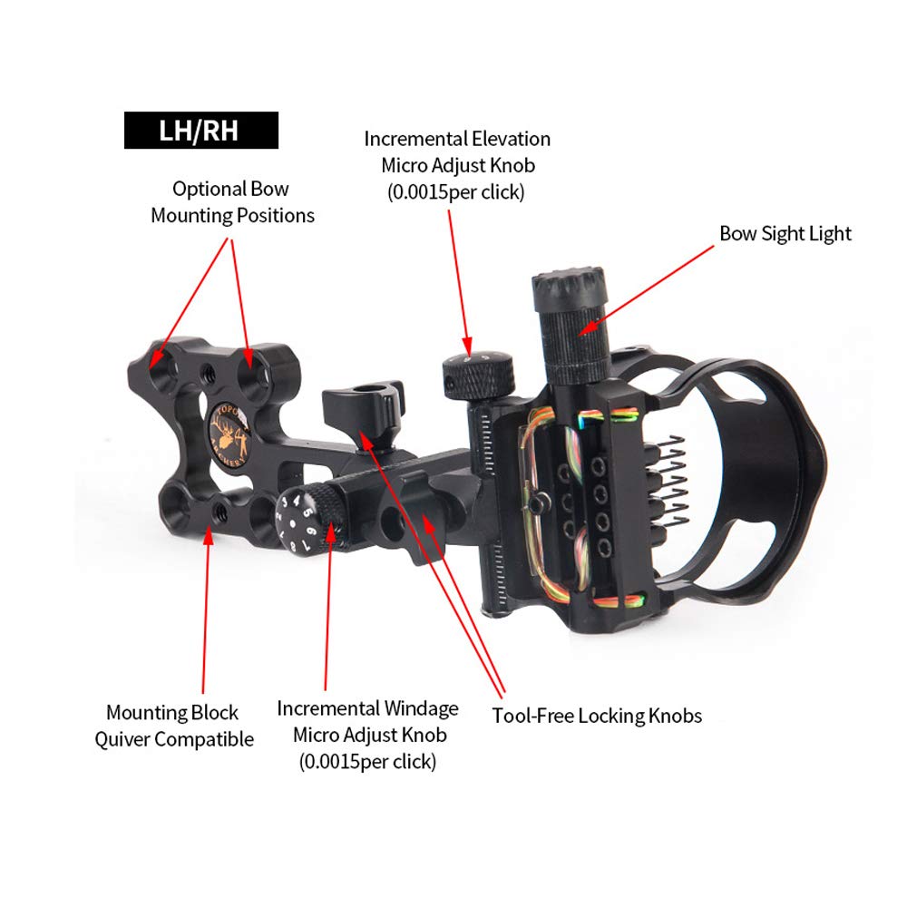 Archery 7 Pin Bow Sights 0.019 Optical Fiber Micro Adjust Tool Less Design for Compound Bows Archery Hunting (Camo)