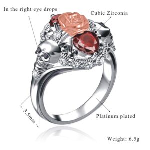 Deelan Gothic Style Skull Ring For Women Red Crystal Heart Vintage Jewelry Rose Flower Black Gold Plated Rings (DLR170-PA, 9)