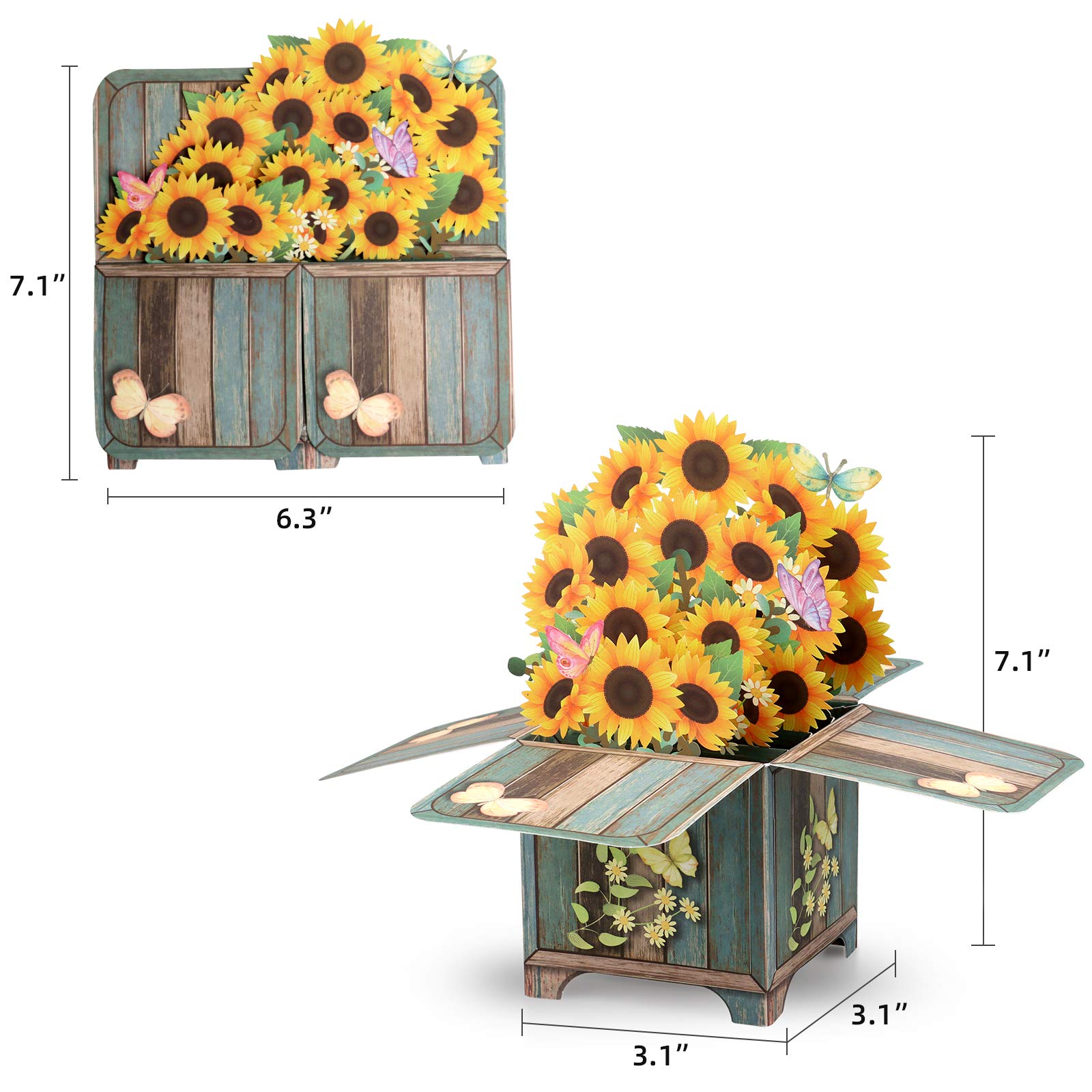 Giiffu 3D Popup Greeting Cards Mother's Day Sunflower Floral Bouquet Card,All Occasion Flower Blank Greeting Cards with Envelope and Notecard for Get Well Soon,Anniversary,Thank You,Birthday,Sympathy