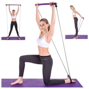 ViBelle Pilates Bar Kit Yoga Pilates Stick Portable Yoga Exercise Pilates Stick with Foot Loop & Resistance Rope Yoga Exercise Stick Kit-Ideal for Core Strength Fitness(Green)