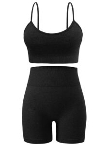 ourgifts workout sets for women 2 piece outfits gym shorts women high waisted with adjustable padded sports bra gym sets（a0010m-black