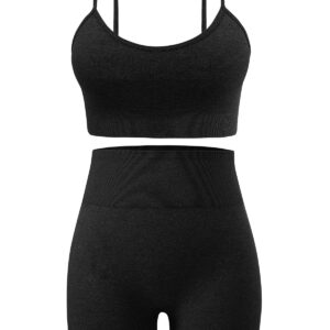 Ourgifts Workout Sets for Women 2 Piece Outfits Gym Shorts Women High Waisted with Adjustable Padded Sports Bra Gym Sets（A0010M-Black