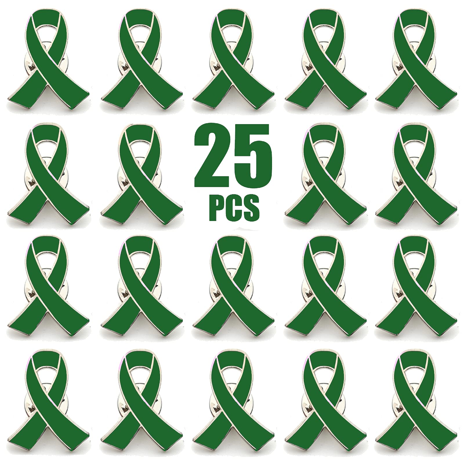 25 Pcs Green Ribbon Pin Mental Health Awareness Brooch