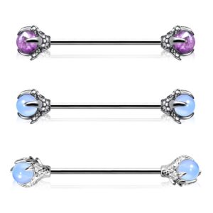 oufer 14g industrial barbell 316l stainless steel dragon claw natural stone industrial barbell piercing jewelry cartilage earrings