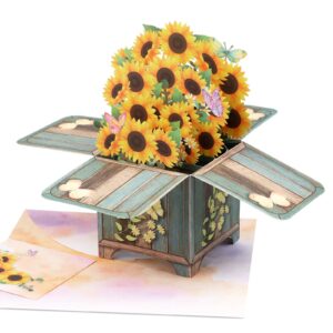 giiffu 3d popup greeting cards mother's day sunflower floral bouquet card,all occasion flower blank greeting cards with envelope and notecard for get well soon,anniversary,thank you,birthday,sympathy