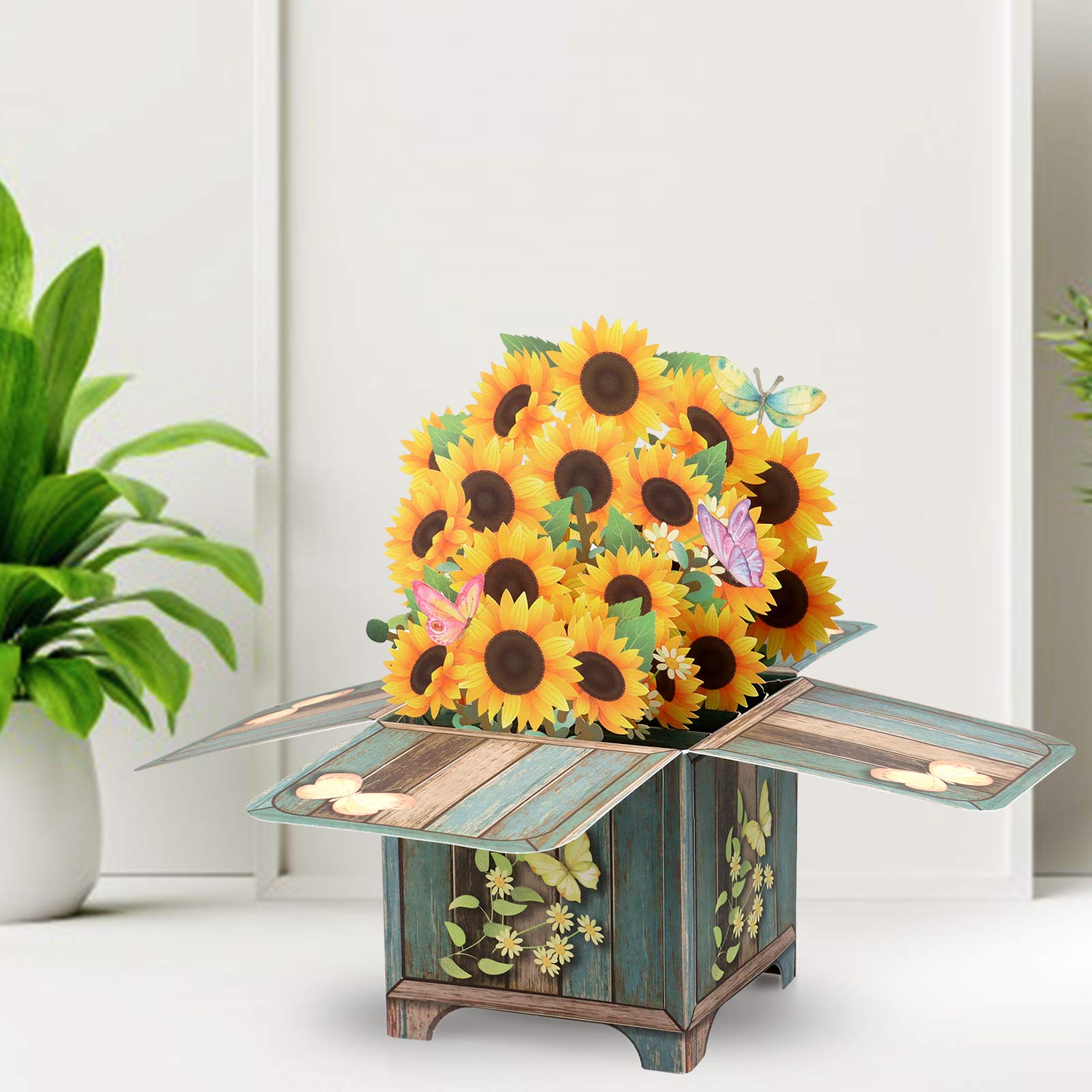 Giiffu 3D Popup Greeting Cards Mother's Day Sunflower Floral Bouquet Card,All Occasion Flower Blank Greeting Cards with Envelope and Notecard for Get Well Soon,Anniversary,Thank You,Birthday,Sympathy