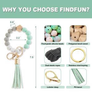 FindFun Women Silicone Beads Key Ring Chain Wristlet Keychain Bracelet Leather Tassel Bangle（Blue）