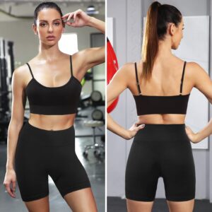 Ourgifts Workout Sets for Women 2 Piece Outfits Gym Shorts Women High Waisted with Adjustable Padded Sports Bra Gym Sets（A0010M-Black