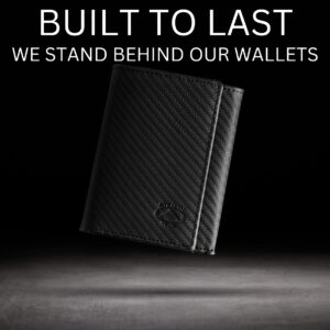 Stealth Mode Trifold Wallet - RFID Blocking Wallet with Flip ID Holder - Leather Case for Money, Credit Cards - Mens Organizer, Divided Billfold, Identity Protection - Men's Gifts (Carbon Fiber)