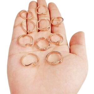 Fxiqini 10Pcs Open Rings Knuckle Rings Star Moon Arrow Knot Wave Feather Bar Retro Toe Ring Stackable Thumb Knuckle Finger Adjustable Rings for Women Men Rose Gold Tone