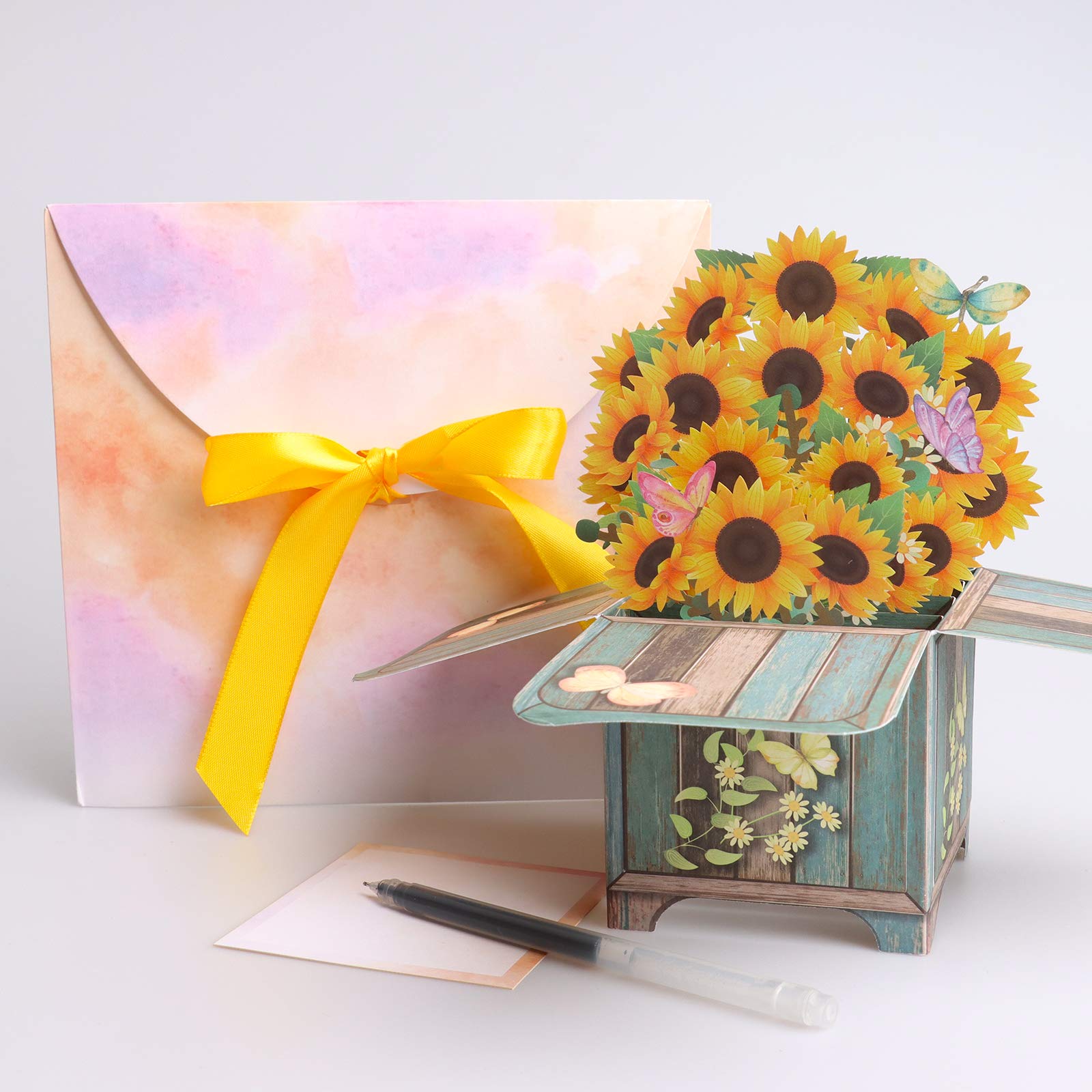 Giiffu 3D Popup Greeting Cards Mother's Day Sunflower Floral Bouquet Card,All Occasion Flower Blank Greeting Cards with Envelope and Notecard for Get Well Soon,Anniversary,Thank You,Birthday,Sympathy