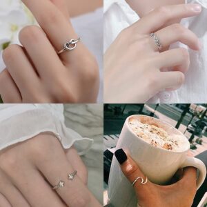 Fxiqini 10Pcs Open Rings Knuckle Rings Star Moon Arrow Knot Wave Feather Bar Retro Toe Ring Stackable Thumb Knuckle Finger Adjustable Rings for Women Men Rose Gold Tone