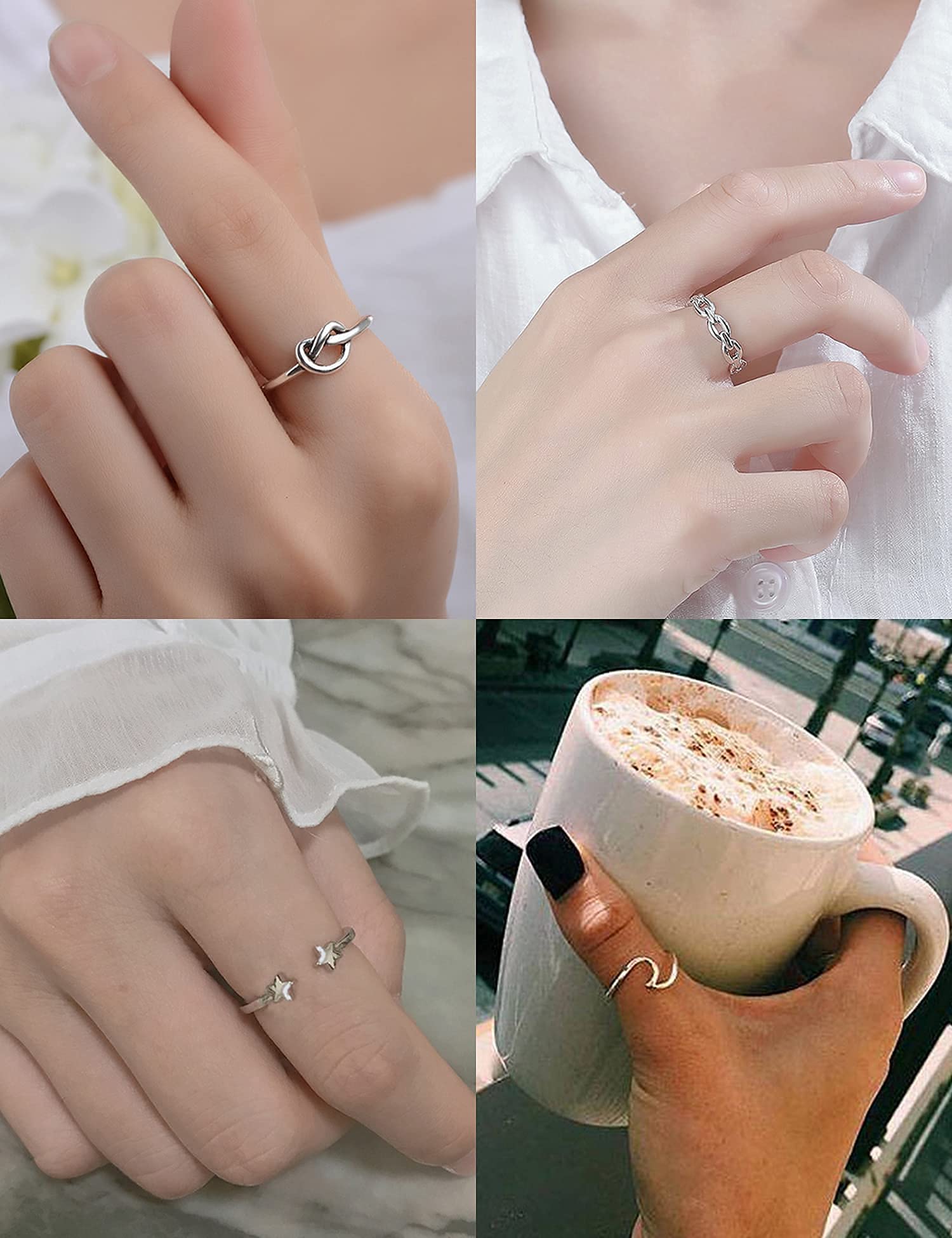 Fxiqini 10Pcs Open Rings Knuckle Rings Star Moon Arrow Knot Wave Feather Bar Retro Toe Ring Stackable Thumb Knuckle Finger Adjustable Rings for Women Men Rose Gold Tone