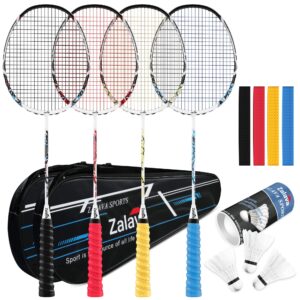 professional badminton rackets lightweight badminton racquets set, zalava badminton set 4 pack,carbon fiber, 3 shuttlecocks, 2 protect case, 4 overgrip included,for beginners,advanced players