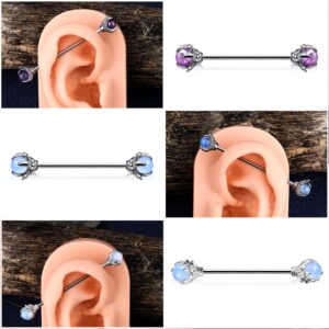 OUFER 14G Industrial Barbell 316L Stainless Steel Dragon Claw Natural Stone Industrial Barbell Piercing Jewelry Cartilage Earrings