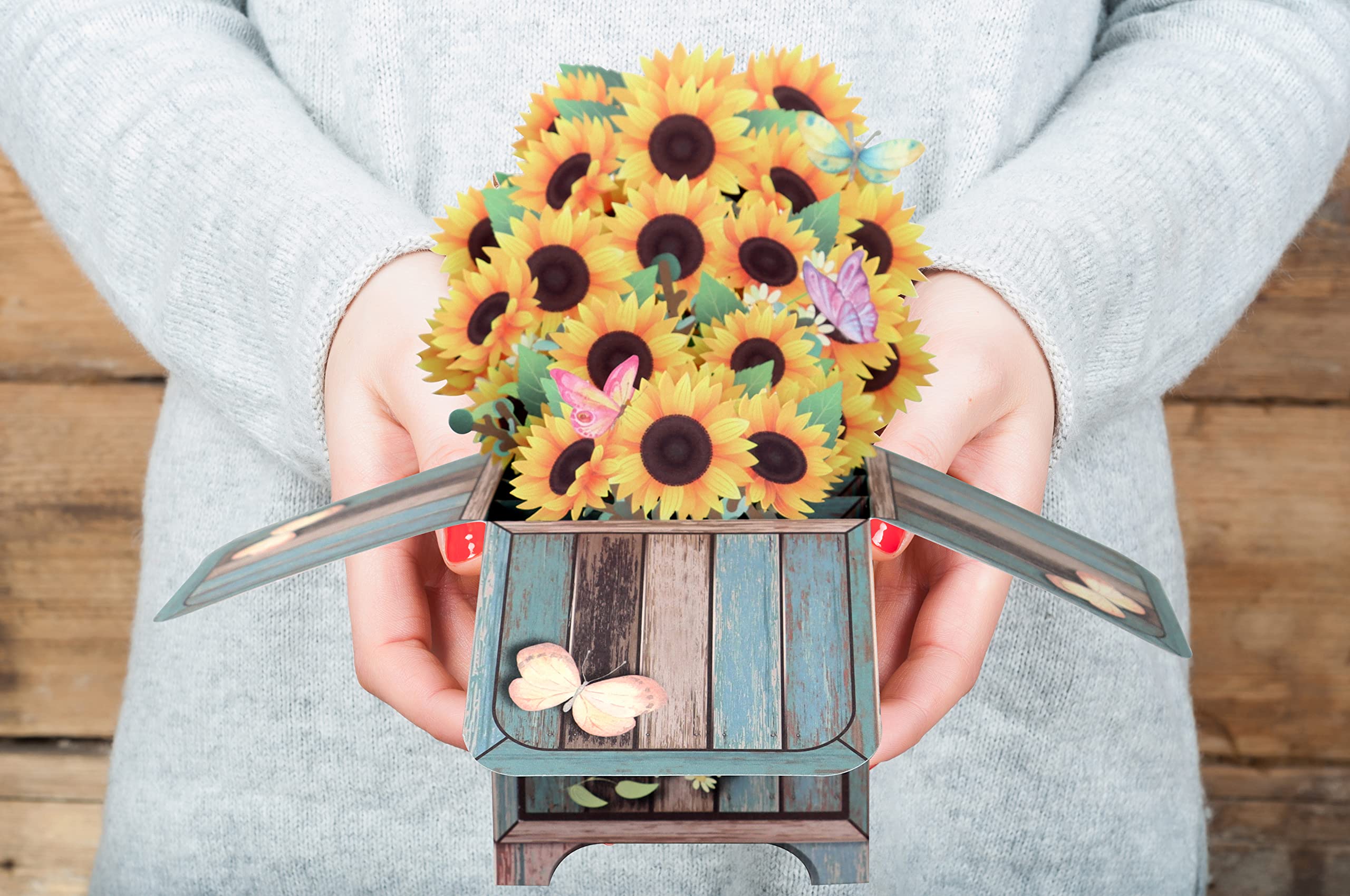 Giiffu 3D Popup Greeting Cards Mother's Day Sunflower Floral Bouquet Card,All Occasion Flower Blank Greeting Cards with Envelope and Notecard for Get Well Soon,Anniversary,Thank You,Birthday,Sympathy