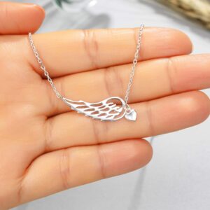 RareLove Sympathy Gifts for Loss of Mother,Bereavement Condolence Gifts,Remembrance Gifts,925 Sterling Silver Angel Wing Heart Pendant Necklace,Sorry for Your Loss Gift Memorial Gifts