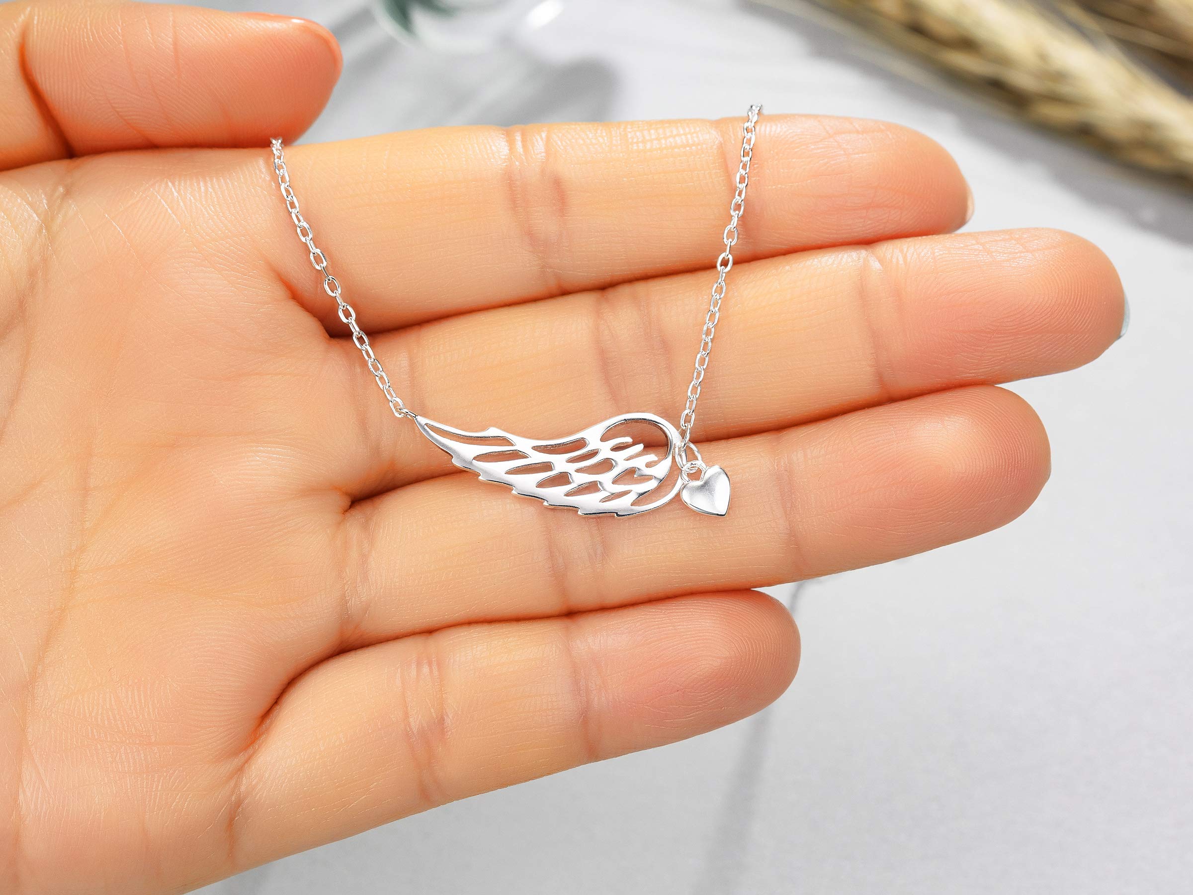 RareLove Sympathy Gifts for Loss of Mother,Bereavement Condolence Gifts,Remembrance Gifts,925 Sterling Silver Angel Wing Heart Pendant Necklace,Sorry for Your Loss Gift Memorial Gifts