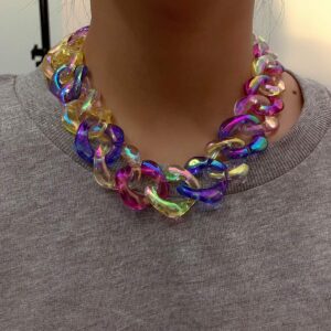 asphire punk colorful acrylic cuban link chain choker necklace chunky chain link statement necklace boho fashion collar necklace jewelry gift for women teens girls, multi-colored