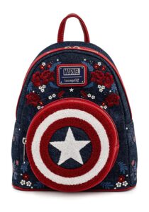 loungefly capt america 80th anniversary sheild mini backpack blue-red