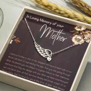 RareLove Sympathy Gifts for Loss of Mother,Bereavement Condolence Gifts,Remembrance Gifts,925 Sterling Silver Angel Wing Heart Pendant Necklace,Sorry for Your Loss Gift Memorial Gifts