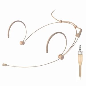 sujeetec headset microphone discreet headworn ear hook earset over the ear mic for sennheiser wireless transmitter, ideal for lectures, live performance, theater, podcasts – beige