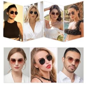 SOJOS Hexagon Square Polarized Sunglasses for Women Men Retro Gold Rim Wire Frame Polygon Shades SJ1101, Gold Frame/Grey Lens