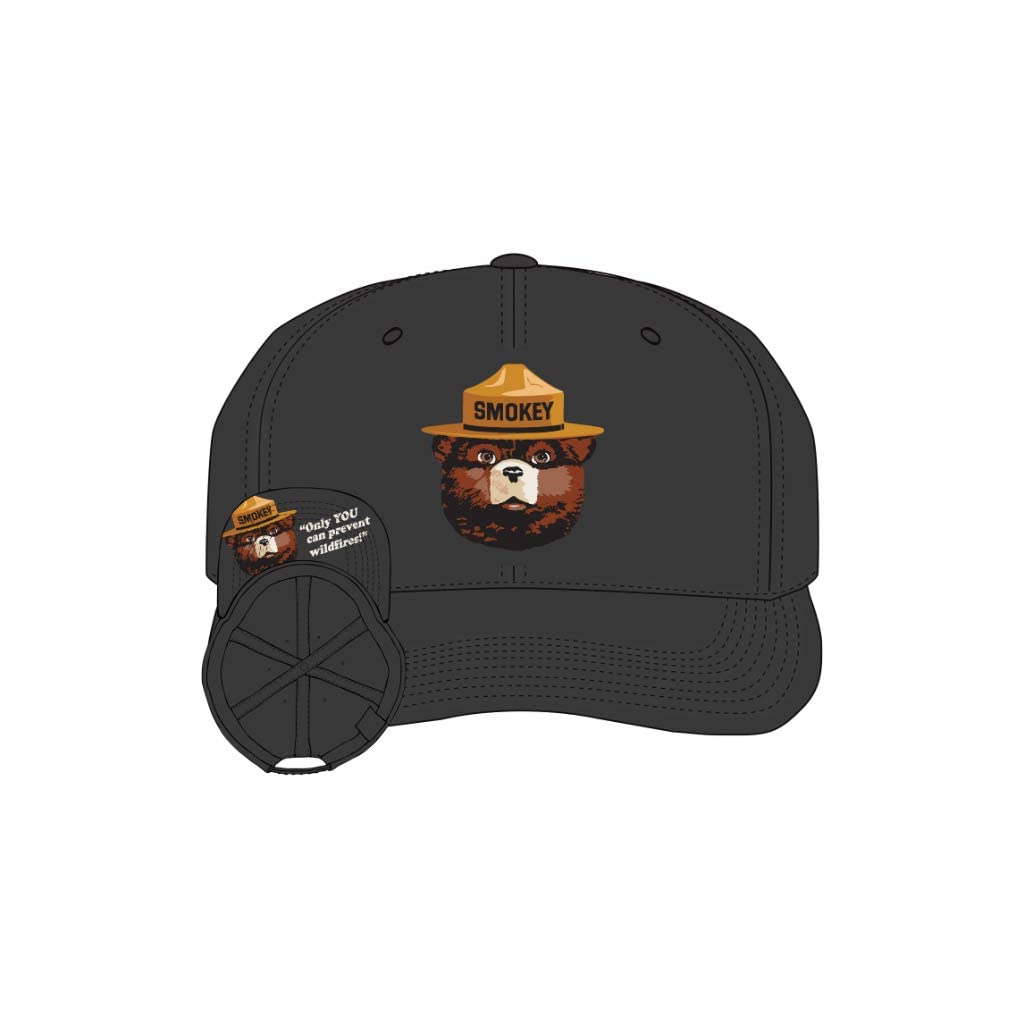 AMERICAN NEEDLE Smokey Bear Adjustable Buckle Strap Baseball Hat, New Raglin Collection, Black (36670A-SBEAR-BLK)