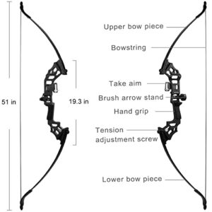 Monleap Recurve Bow and Arrows for Adults 51" Archery Set Right Hand Longbow 30-50lb Aluminum Alloy Riser Takedown Bow Arrow Quiver Bow Sight for Beginner to Intermediate Shooting Hunting (50 pounds)