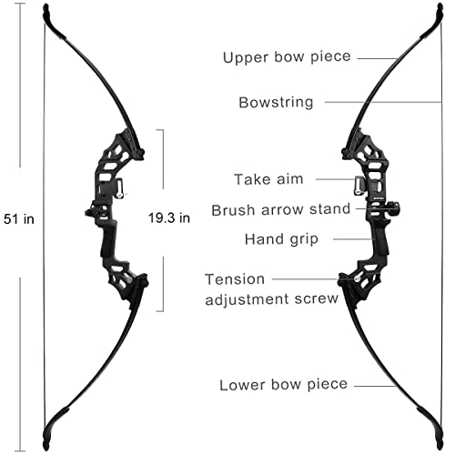 Monleap Recurve Bow and Arrows for Adults 51" Archery Set Right Hand Longbow 30-50lb Aluminum Alloy Riser Takedown Bow Arrow Quiver Bow Sight for Beginner to Intermediate Shooting Hunting (50 pounds)