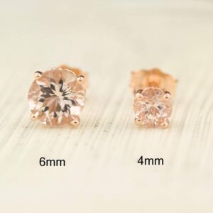 Solid 14k Rose Gold Morganite Fleur-de-lis Stud Earrings (4.5mm Morganite)