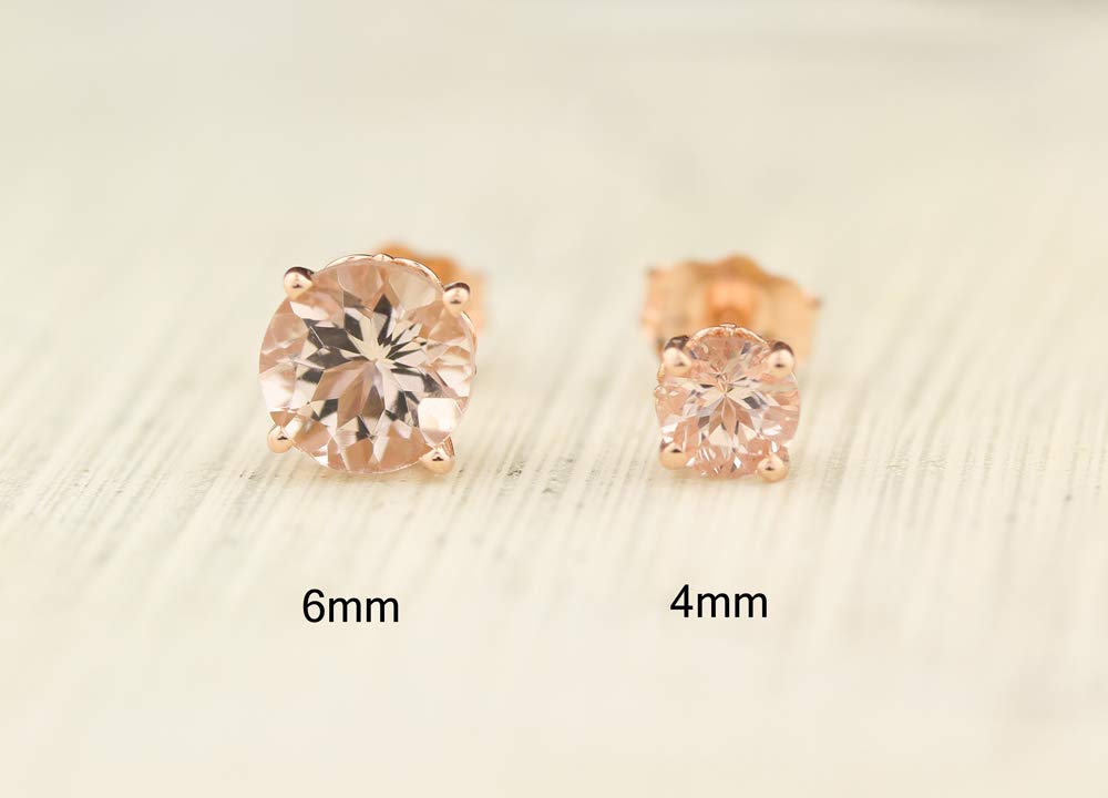 Solid 14k Rose Gold Morganite Fleur-de-lis Stud Earrings (4.5mm Morganite)