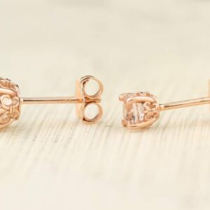 Solid 14k Rose Gold Morganite Fleur-de-lis Stud Earrings (4.5mm Morganite)