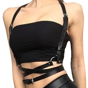 Yovic Punk Leather Body Chain Sexy Waist Chain Belt Harness Belly Chains Rave Nightclub Party Body Accessories for Women and Girls(Black-8)