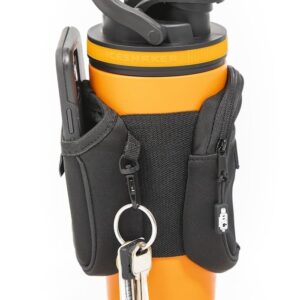 Bottle Caddy™️ The Original Gym Water Bottle Pouch Sleeve with Zipper Side Storage Pockets for Cards, Keys, Phone, Wallet for Reusable Bottles, Small Size (20-28+ Oz Bottles)