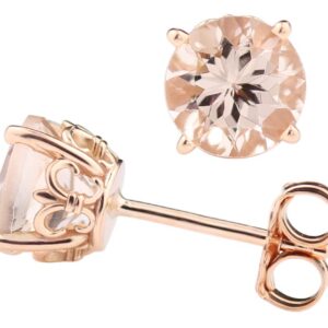 Solid 14k Rose Gold Morganite Fleur-de-lis Stud Earrings (4.5mm Morganite)