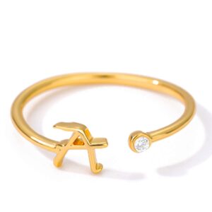 mrenite 10k 14k 18k solid yellow gold personalized initial ring alphabet rings with birthstone adjustable wrap open a-z letter rings - custom jewelry gift for women