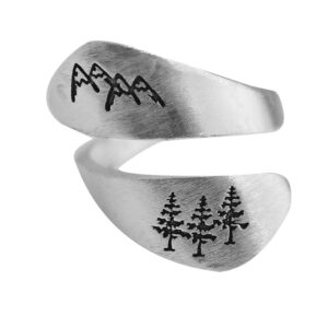 mountain and trees cute wrap rings for women finger band statement vintage silver plated middle tail ring wide hypoallergenic expandable adjustable cute engagement promise dainty mother gifts birthday