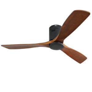 sofucor 52" flush mount ceiling fan no light and remote control, indoor outdoor ceiling fans without light, quiet energy saving with 6 speeds, timer, brown