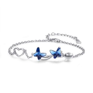 medwise butterfly bracelets for women sterling silver butterfly bracelets with blue crystal animal adjustable bracelets butterfly wrist bracelets jewelry christmas gifts for women