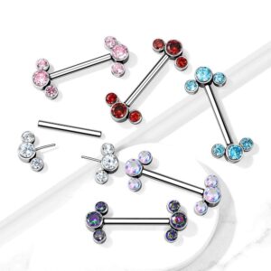 Pierced Owl 14G G23 Implant Grade Titanium Threadless Push-in Triple Bezel Set CZ Crystal Ends Nipple Barbells, Sold as a Pair (Clear)