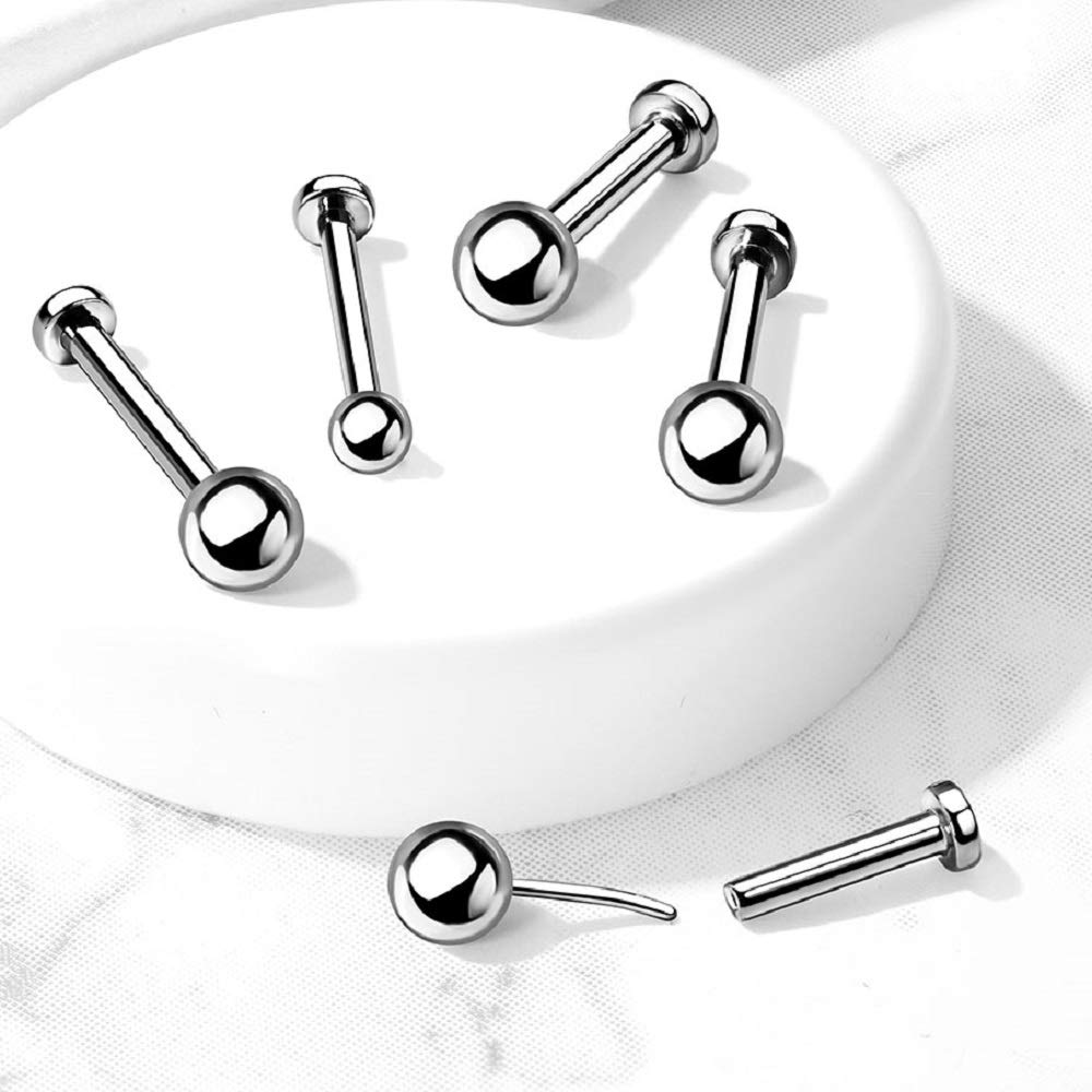 Pierced Owl 16GA G23 Implant Grade Titanium Threadless Push-in Ball Top Flat Back Labret Monroe Lip Cartilage Helix Tragus Conch Ear Lobe Barbell Stud (8mm (5/16"))