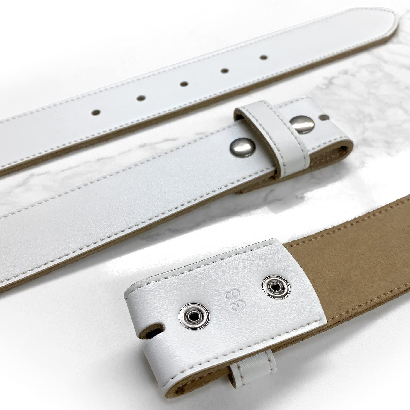 BS1200 White Belt Genuine Leather Replacement Casual Belt Strap 1-1/2"(38mm) Wide N (White, 34)