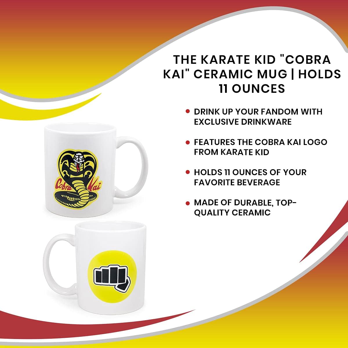 Surreal Entertainment Exclusive The Karate Kid Cobra Kai Logo Ceramic Coffee Mug | Official Martial Arts Movie Collectible | Novelty Drinkware For Home Kitchen Set | Holds 11 Ounces