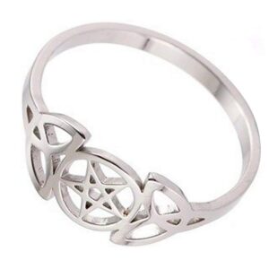 Fantasy Forge Jewelry Triple Goddess Ring Womens Silver Stainless Steel Star Crescent Moon Band Sizes 6-10 (10)