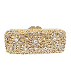 boutique de fgg fancy flower clutch handbag women evening bags and clutches formal bridal crystal clutch purse (small,gold&silver)