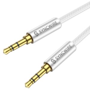 syncwire 3.5mm audio cable, aux cable (1.6ft/0.5m) auxiliary cord stereo jack male to male nylon braided audio cord for car, headphone, home stereos, speaker, iphones,tablets, echo&more silver