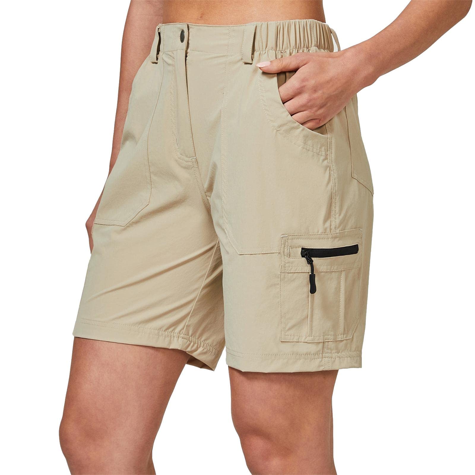 ChinFun Women's Stretch Cargo Shorts Lightweight Hiking Shorts Quick Dry Golf Shorts Water Resistant with 6 Pockets Khaki XL