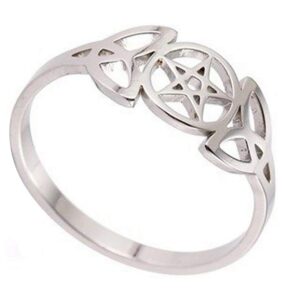 Fantasy Forge Jewelry Triple Goddess Ring Womens Silver Stainless Steel Star Crescent Moon Band Sizes 6-10 (10)